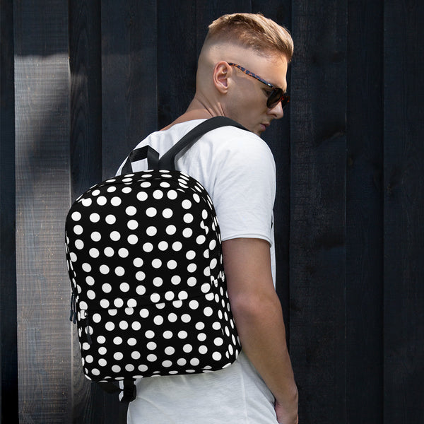 Vintage Preppy Style Black Backpack with White Polka dots