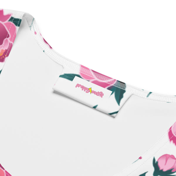 Preppy Pink Rose Floral Print Summer Aesthetic Bodycon Dress